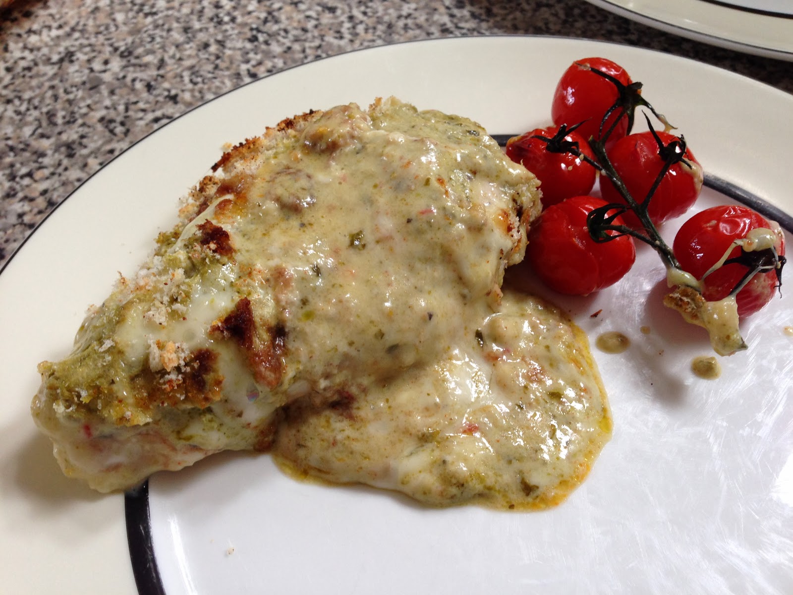 Food for ordinary people: Chicken with pesto, Taleggio and roasted tomatoes