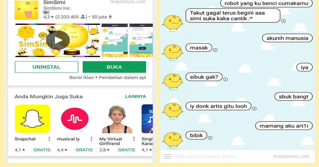 Aplikasi chatting SimSimi yang bisa menjawab otomatis semua pertanyaan ...