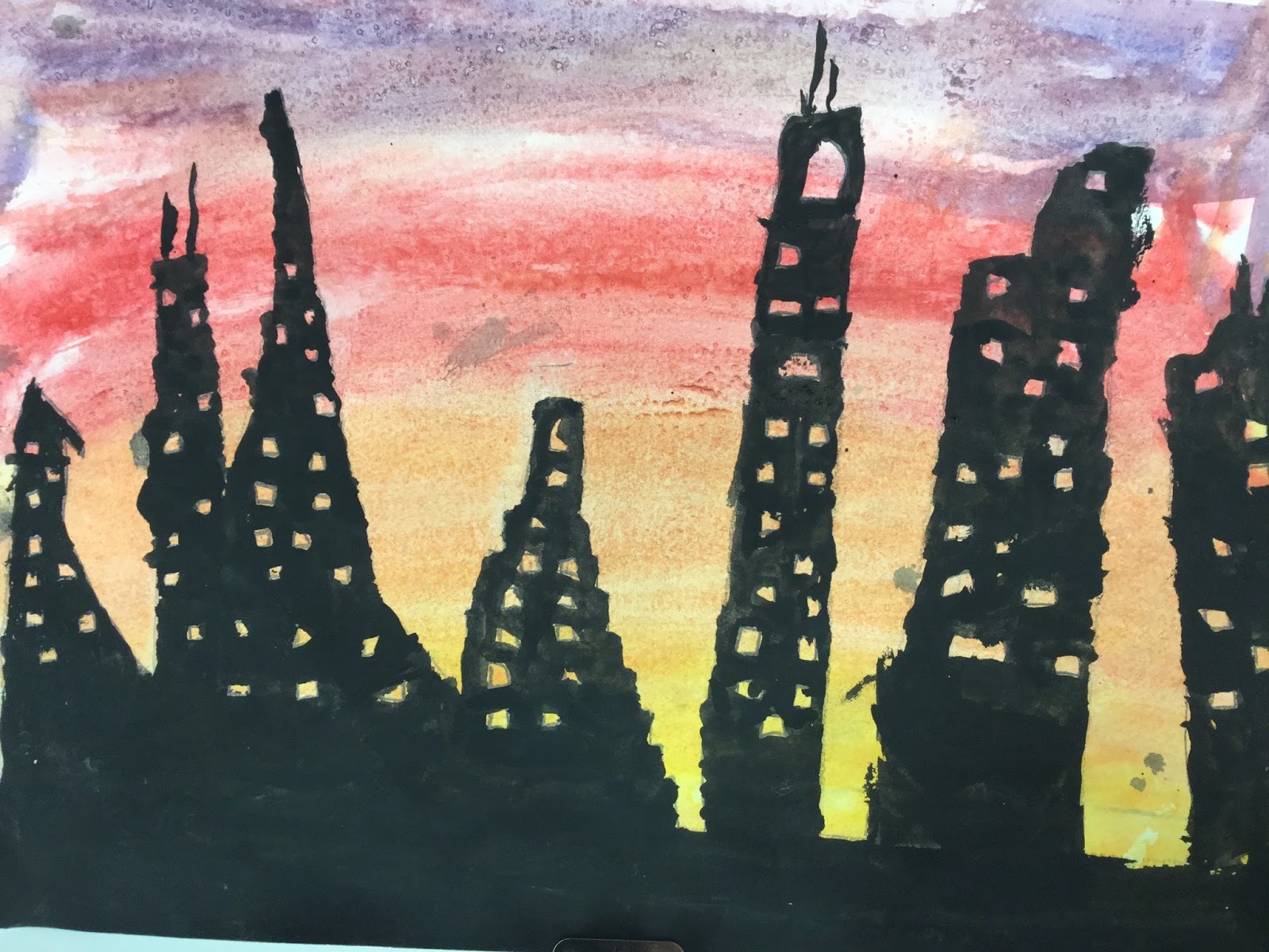 14er Art : Sunset Cityscapes - Art Lesson 3rd-5th Grade