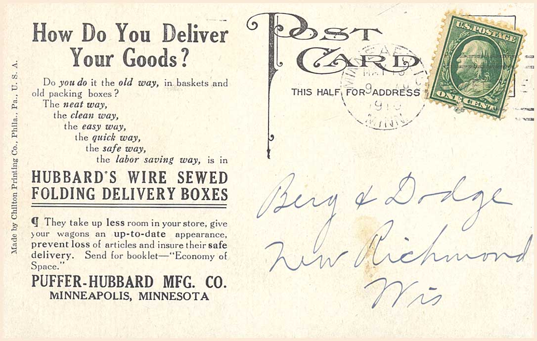 POSTCARDY: the postcard explorer: Puffer-Hubbard Folding Delivery Boxes