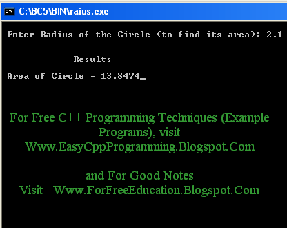 Program To Find Area of Circle ~ C++ Tutorial With Basic Programs for ...