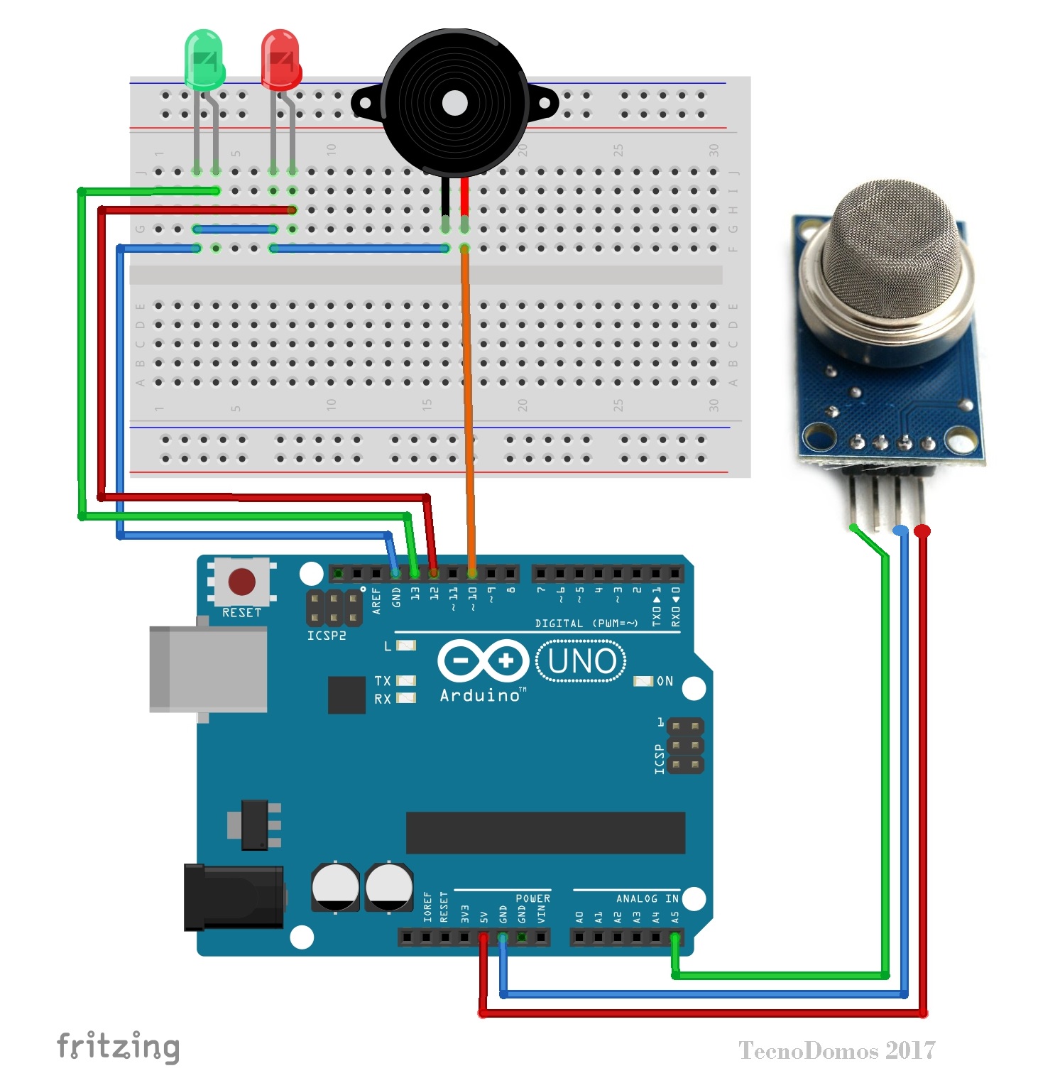TecnoDomos: Simples detetor de Gás e Álcool com Sensor MQ-2