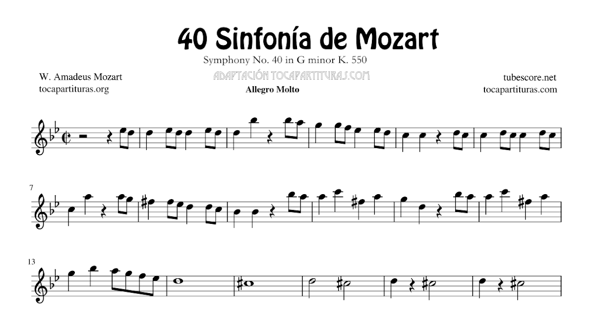 tubescore: 40º Symphony by Mozart Sheet Music for Flute, Violin, Alto ...