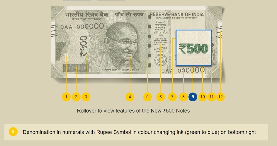 Republic India Coins, Proof Set, Currencies: Rs 500 Design Details