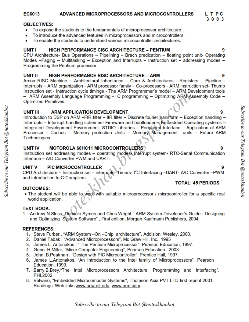 EC6013 Advanced Microprocessors and Microcontrollers -Syllabus-Semester VII-ECE-BE-Anna ...