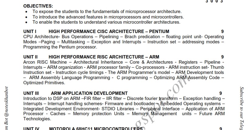 EC6013 Advanced Microprocessors and Microcontrollers -Syllabus-Semester ...