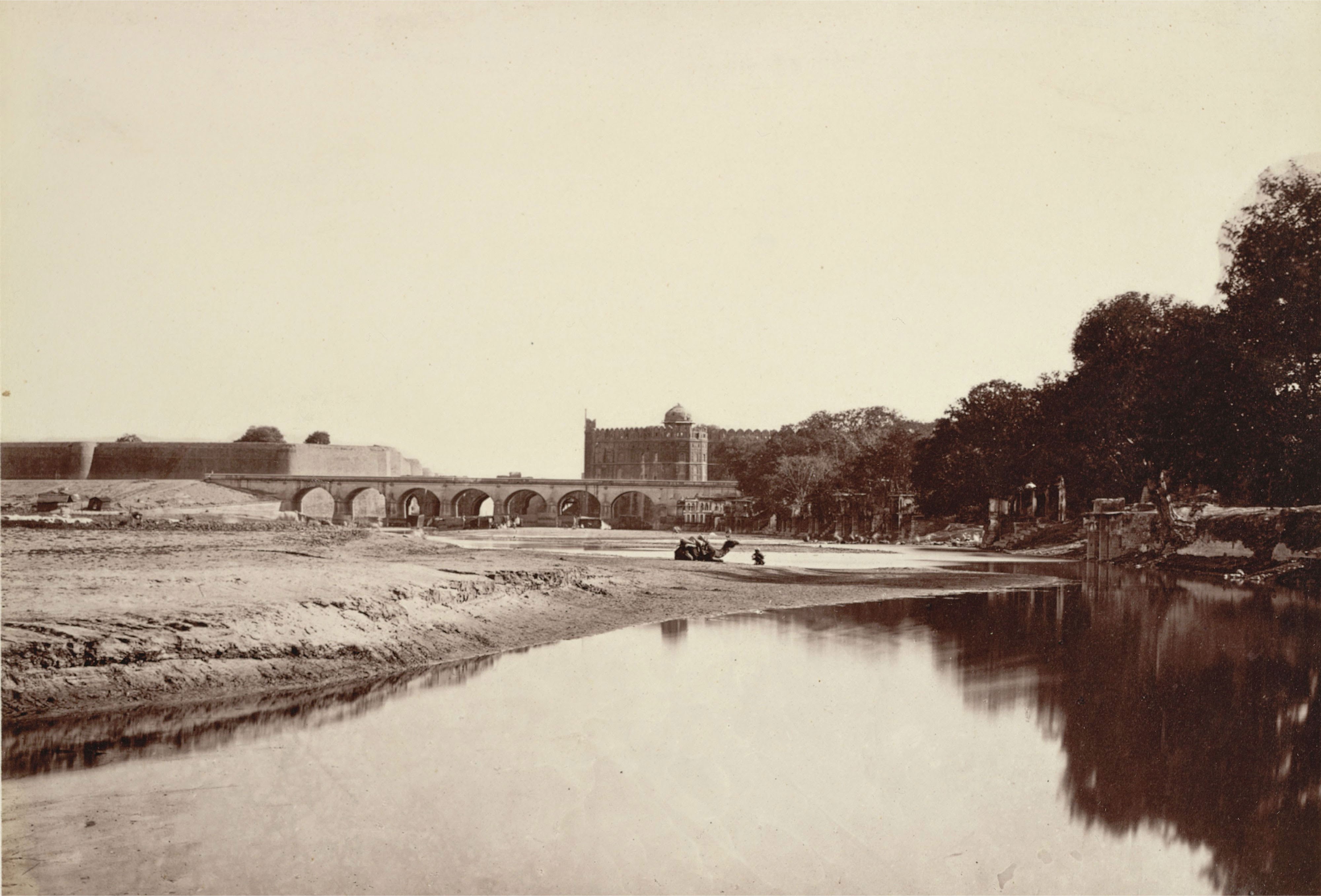 View Looks South along the River Yamuna towards the Red Fort in Delhi ...