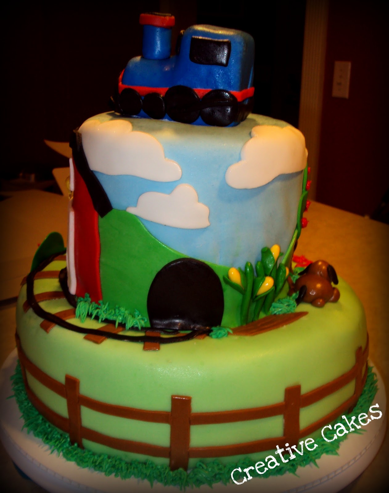 Creative cakes: Farmyard Train Birthday Cake
