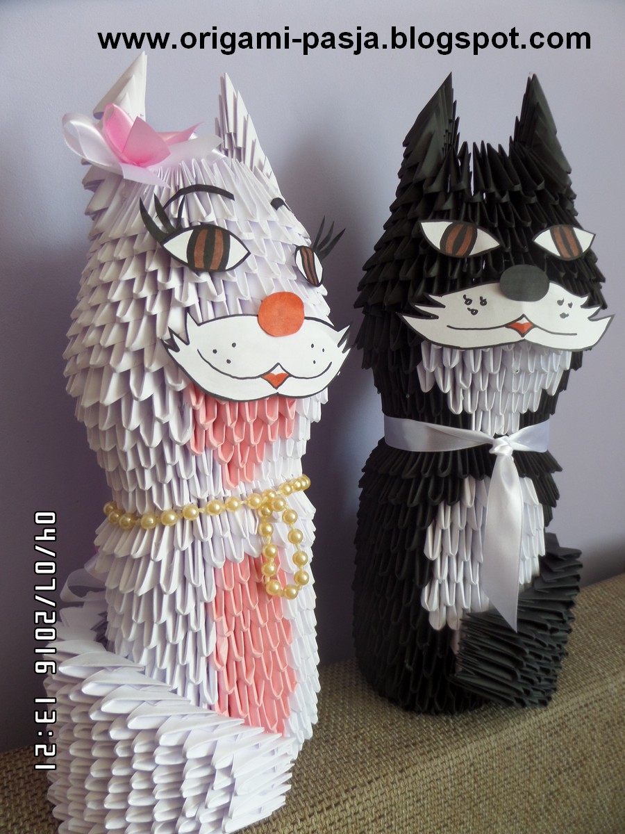 www.origami-pasja.blogspot.com: Para kotków - origami modułowe.