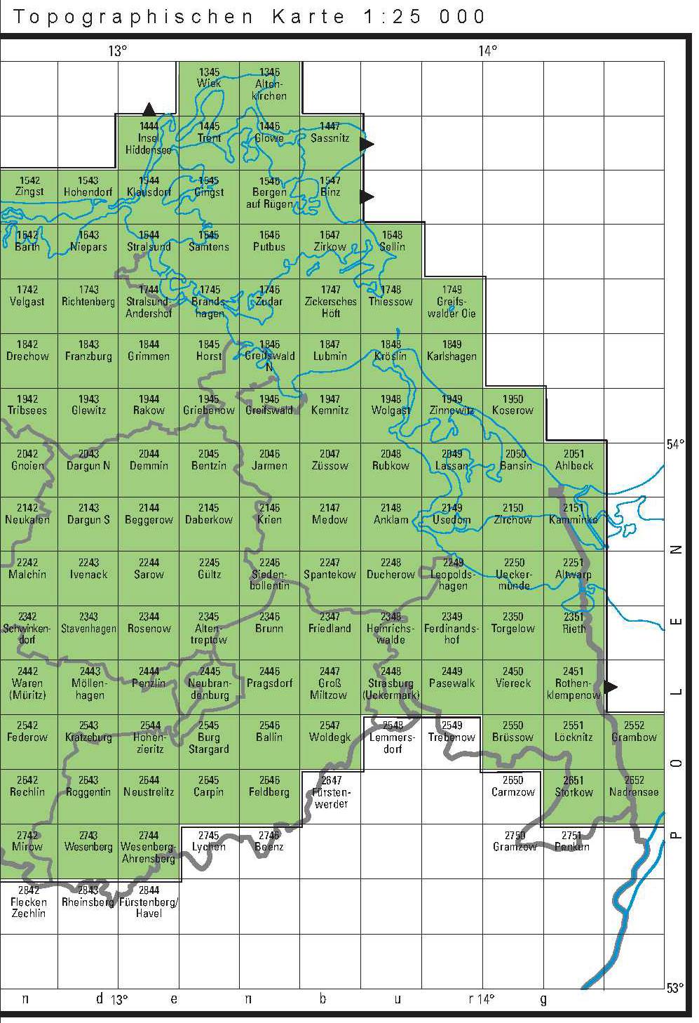 Deutschland – Topo. Landkarten 1:25.000 | Blattschnitte Index