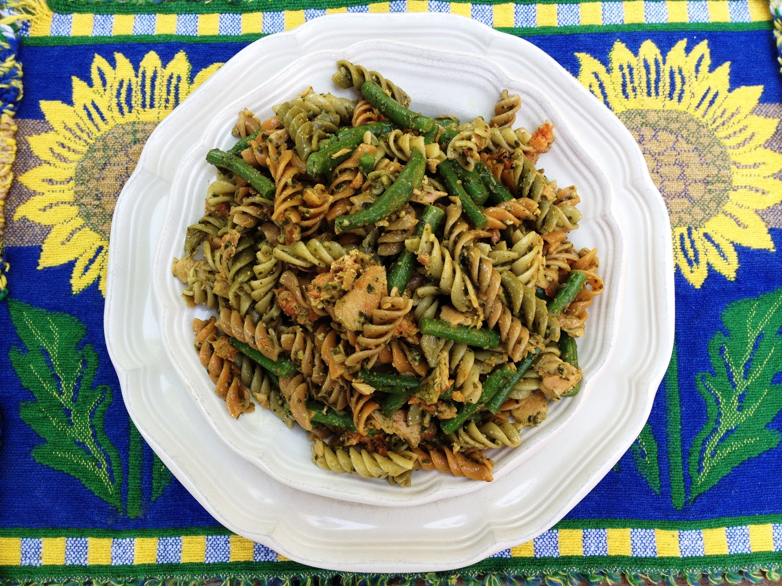 Tri-Color Rotini with Pesto, Green Beans and Smoked Salmon