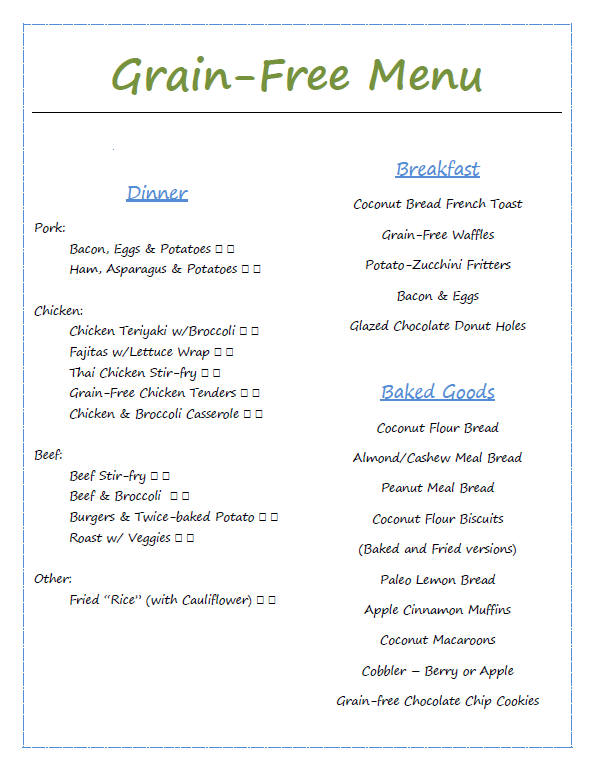 Three Peas Create: Grain-free Menu Plan