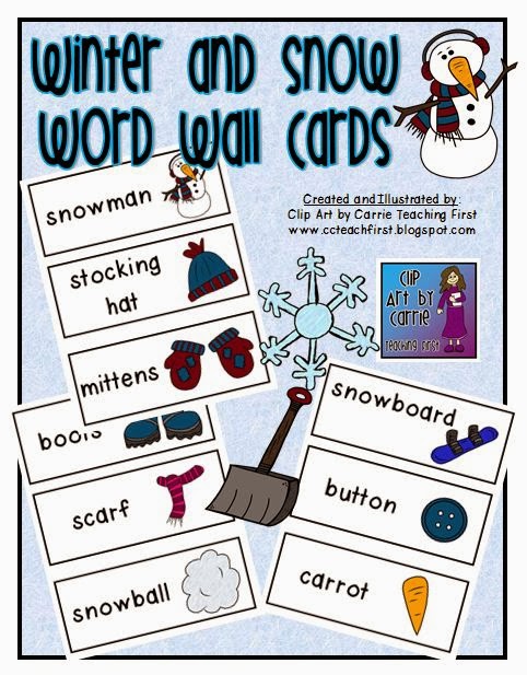 Clip Art by Carrie Teaching First: Winter and Snow Word Wall Cards