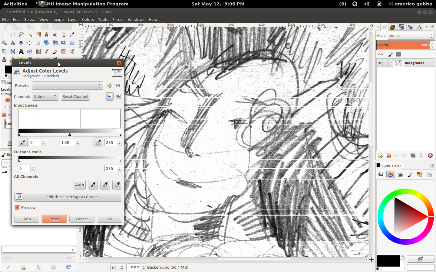 Scanning pencil drawing on linux in three steps