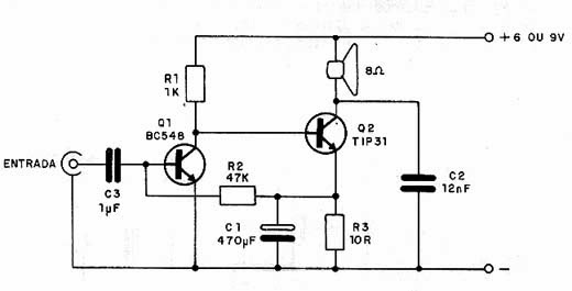 Circuitos Amplificadores : Circuito amplificador simple con TIP31