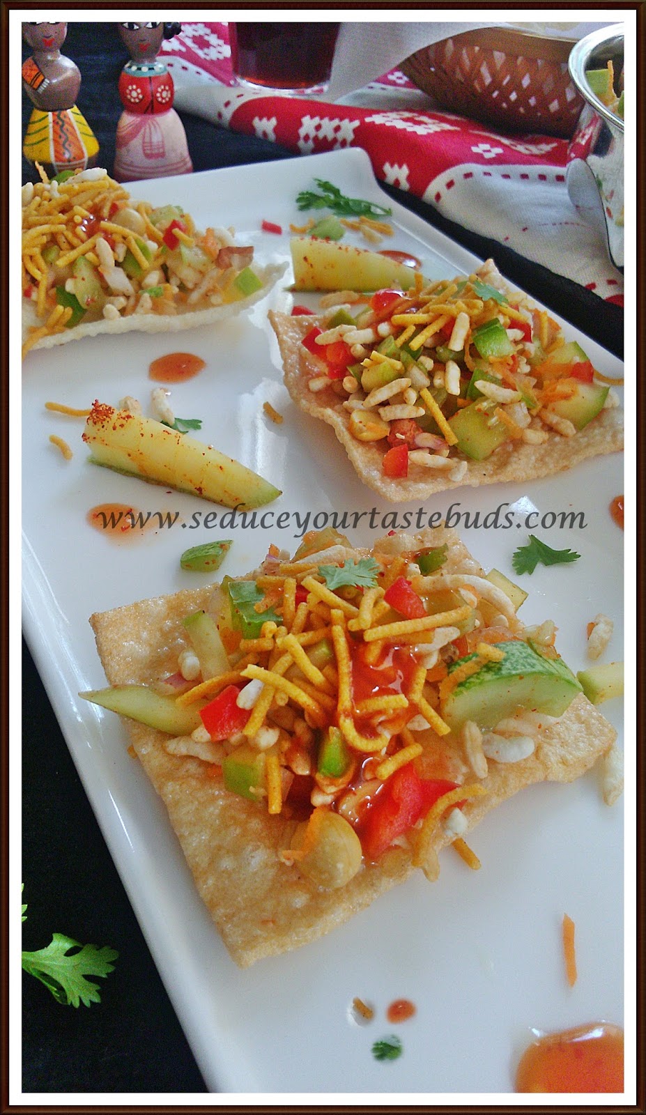 Pappad Canape | Puffed Rice Salad on Crisps - Seduce Your Tastebuds...