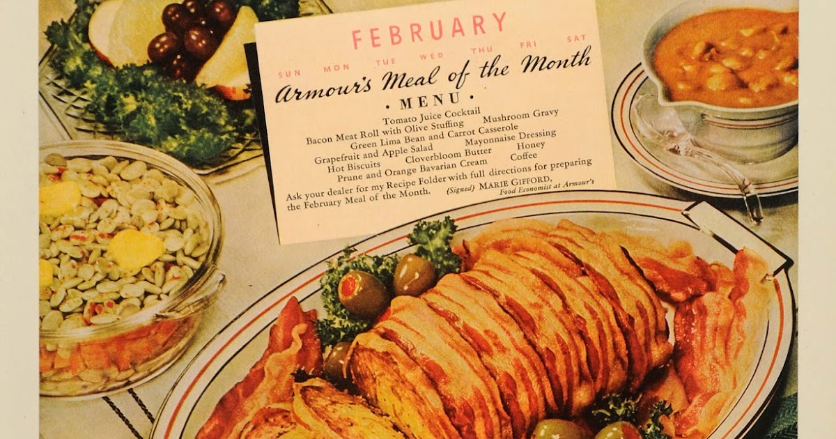 Vintage Recipe Blog: Recipe: Bacon Meat Roll With Olive Stuffing