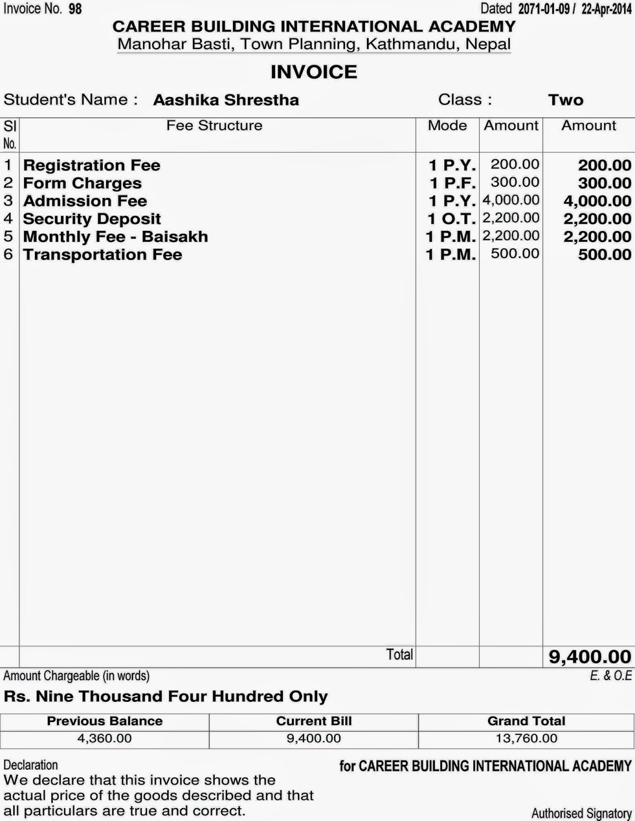 Tally : Power of Simplicity: Customized Invoice