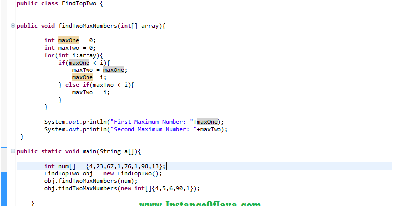 Find Top Two Maximum Numbers In A Array Java InstanceOfJava