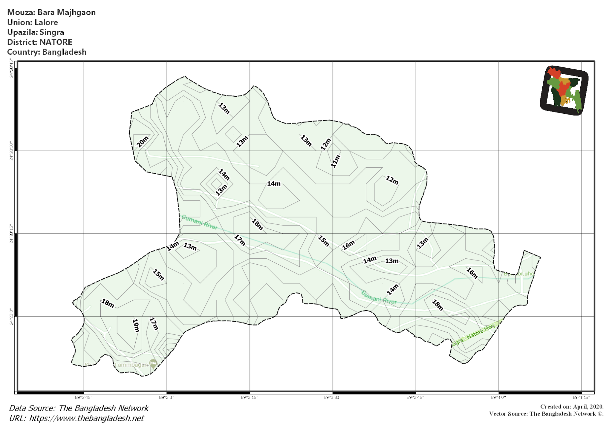 Map of Bara Majhgaon Mouza, Singra, Natore