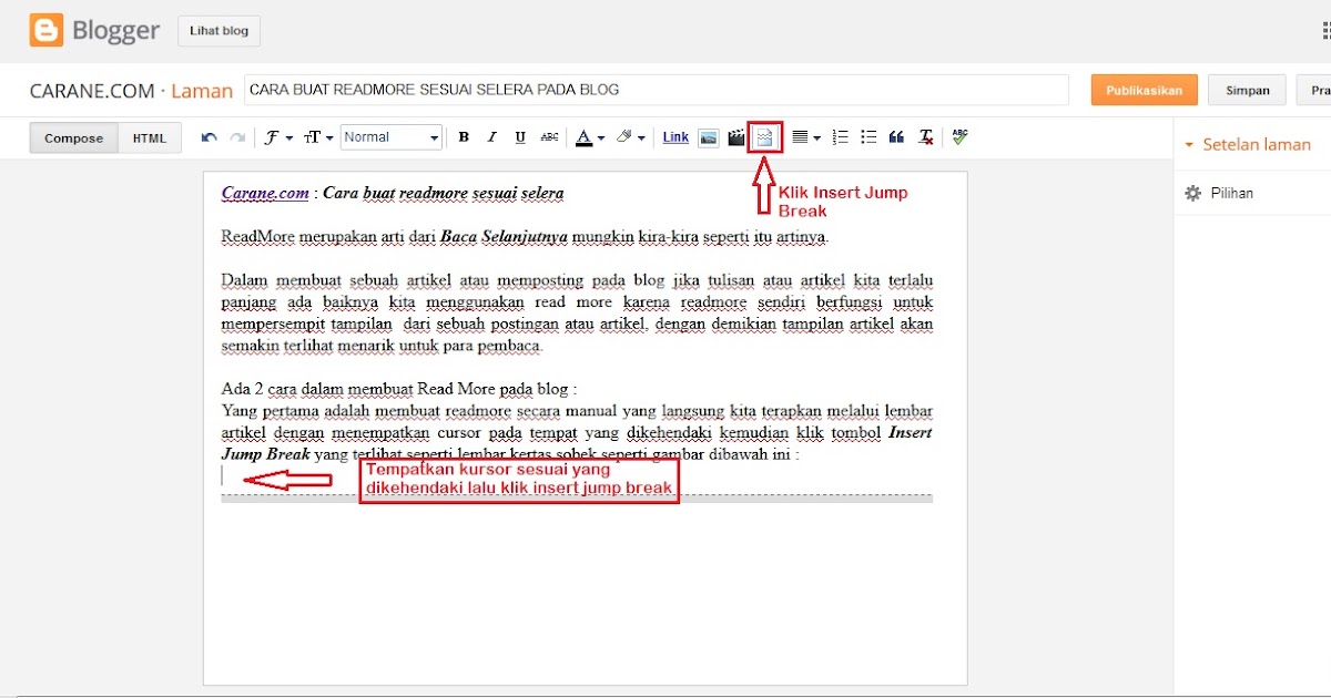 CARA BUAT READMORE PADA BLOG SESUAI SELERA - CARANECOM