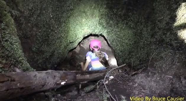Dude Finds a Possible Bigfoot Cave And Asks His Daughter To Climb In It
