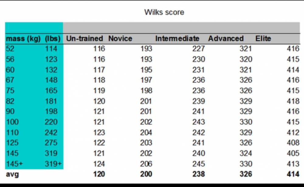 윌크스 포인트(Wilks point) 계산 및 수준 가늠 표