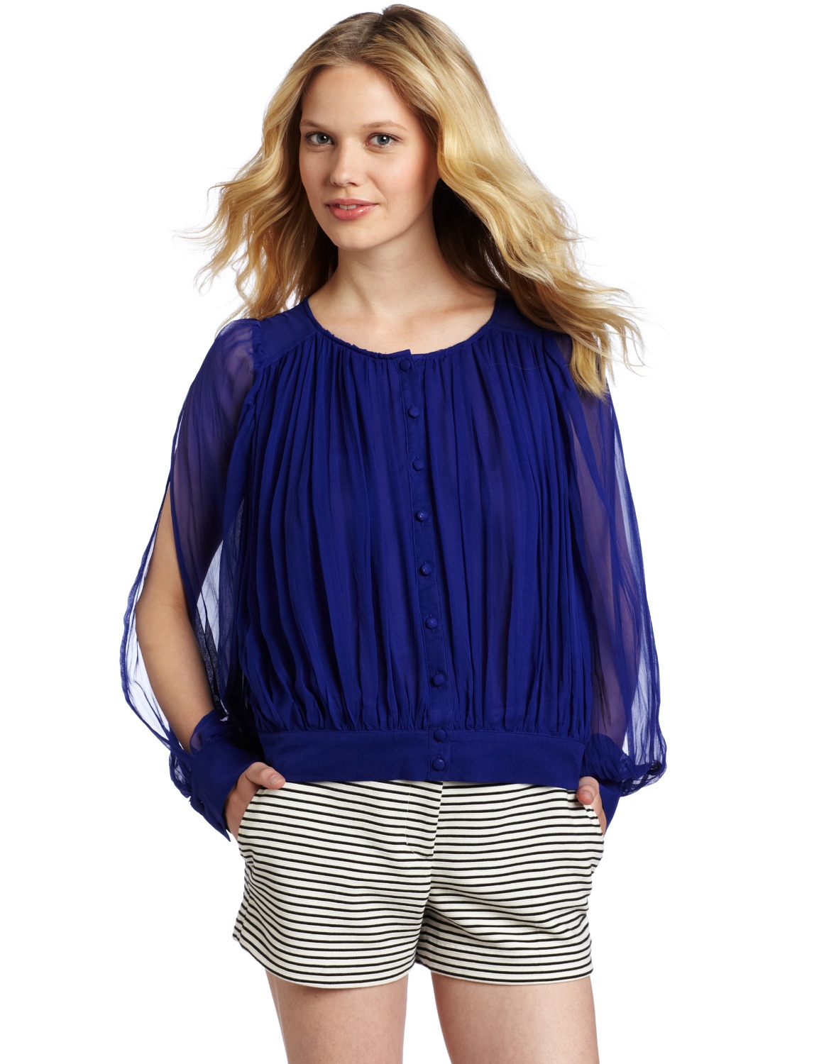 Only Women's Clothing: aryn K Women's Pleated Button Front Blouse