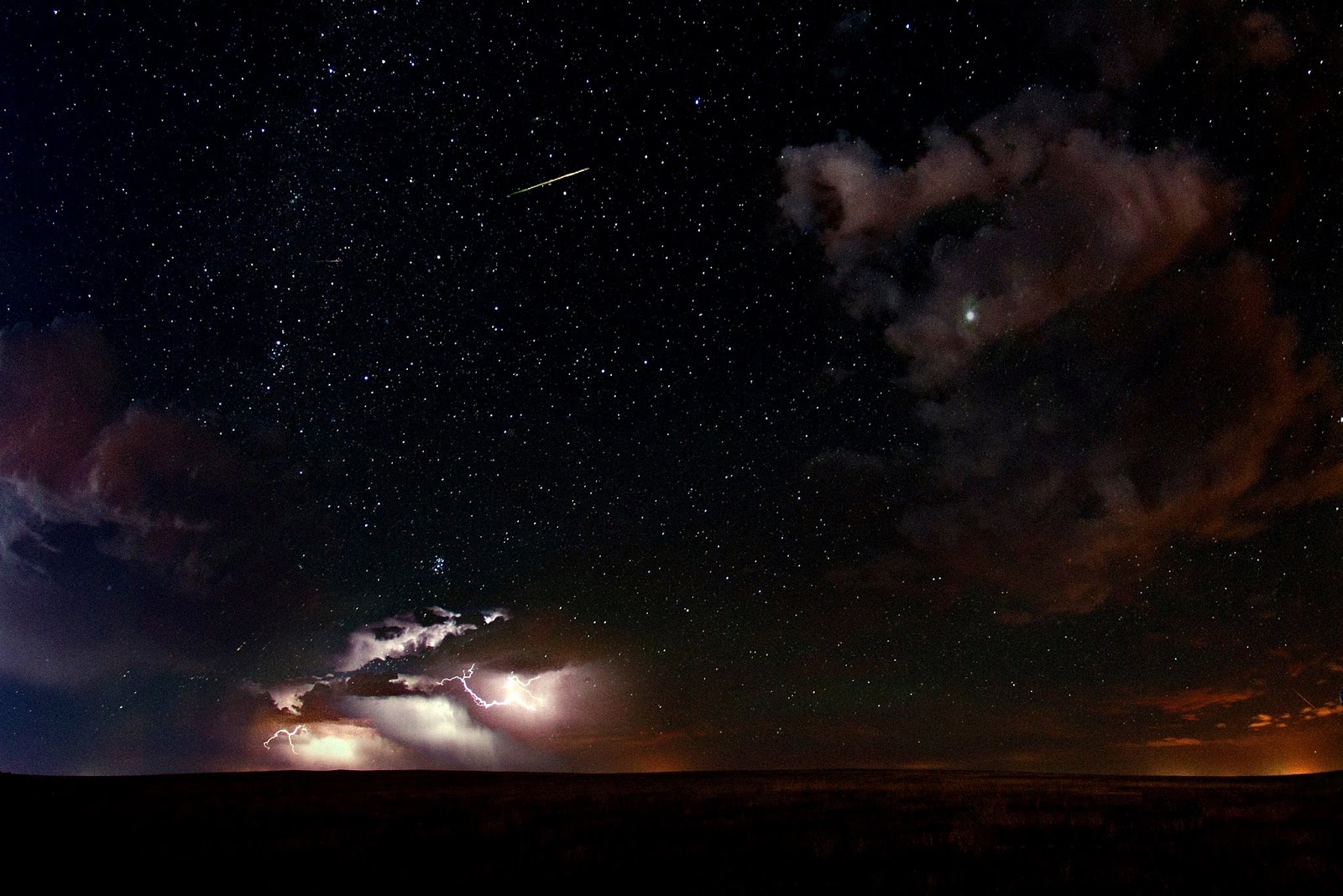 Perseid Meteor, Lightning, Sky, Stars, Jupiter and Andromeda Galaxy ...