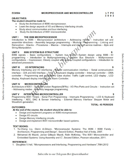Ec6504 Microprocessor And Microcontroller Syllabus Semester V Ece Be Anna University Regulation