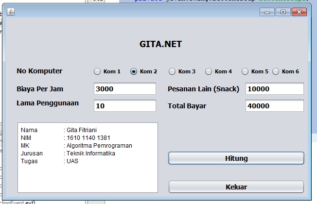 Gita Fitriani : Billing Warnet Sederhana Menggunakan Java Netbens