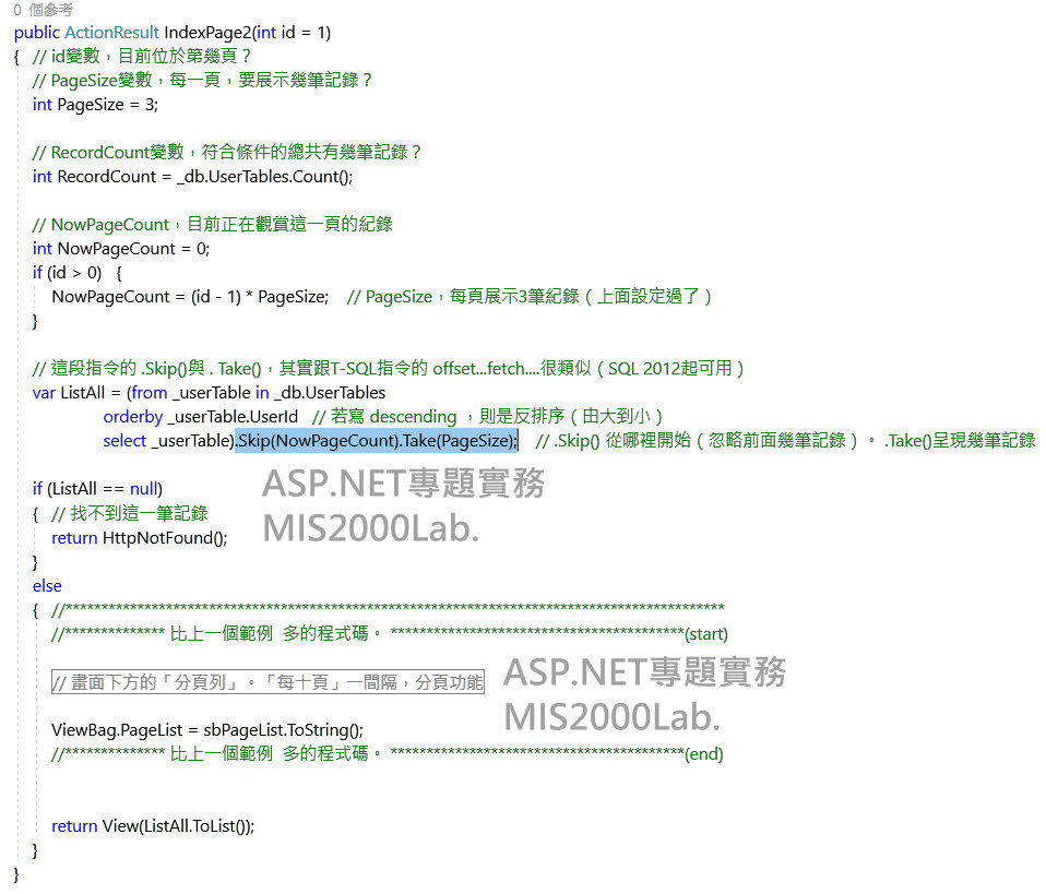 Mis2000 Lab Aspnet專題實務 And Webform Mvc 遠距教學 Aspnet Mvc分頁(skip 與take) 3040