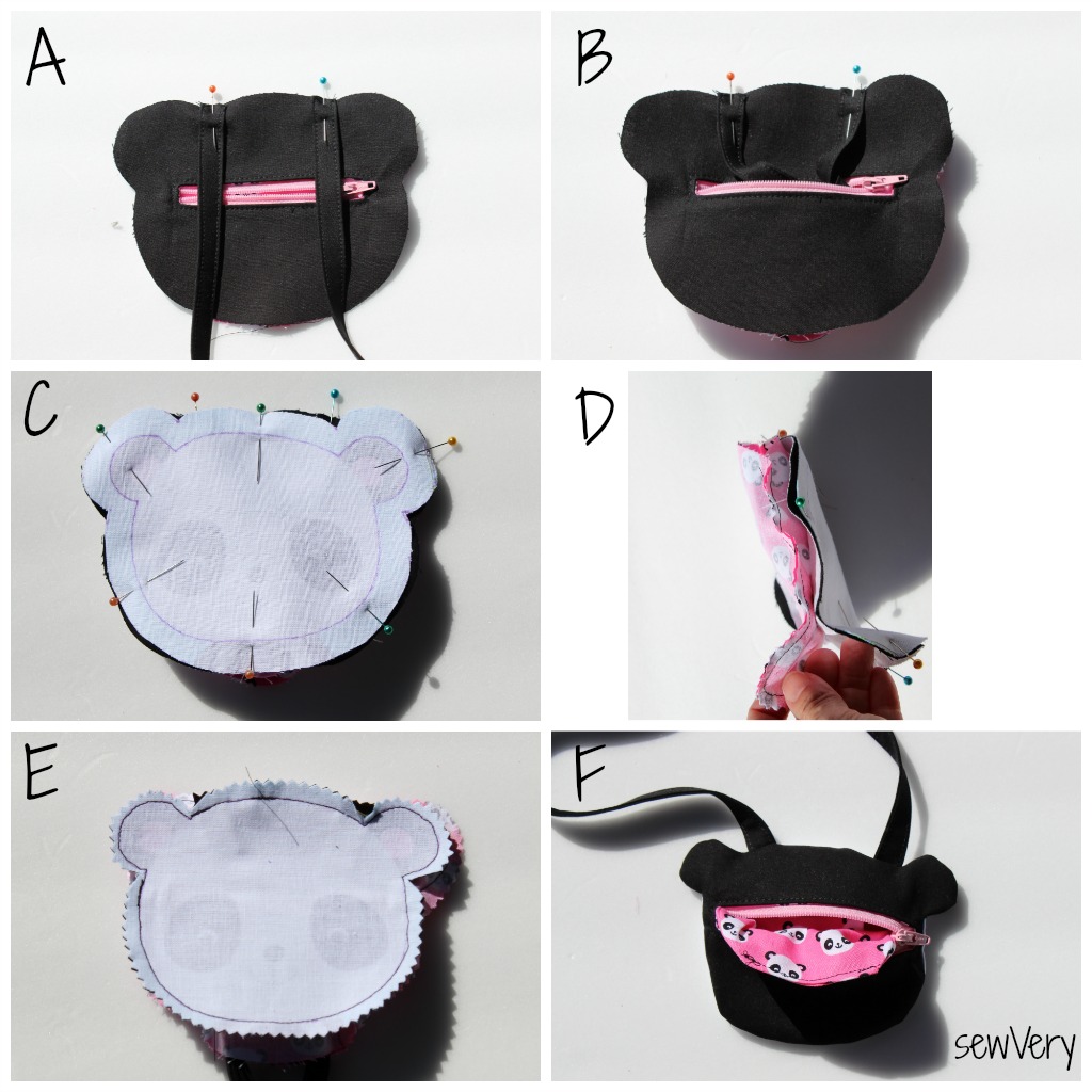 sewVery: Panda Face Zipper Pouch Purse Tutorial