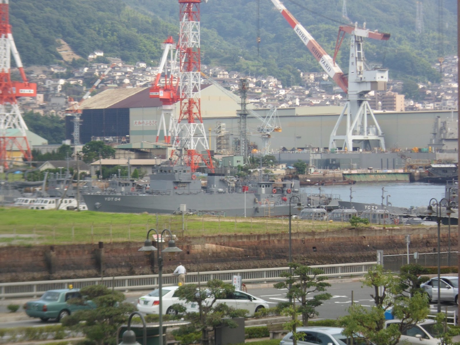 From a travelers point of view: Kure port area, naval-ships and submarines.