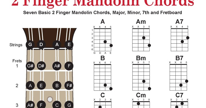 Acoustic Music Tv 2 Finger Mandolin Chord Poster And Chart Includes Fret Board