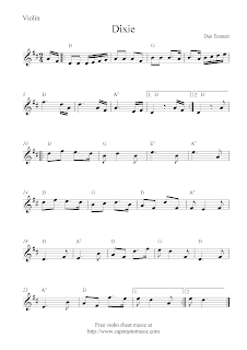 Easy Sheet Music For Beginners: Dixie, free easy violin sheet music notes