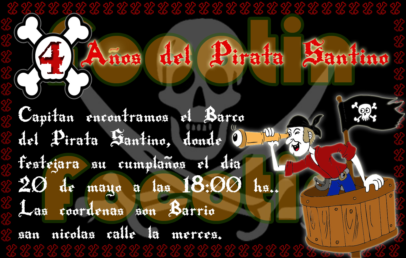 Focotin Diseño Gráfico : Tarjeta personalizada "temática piratas"