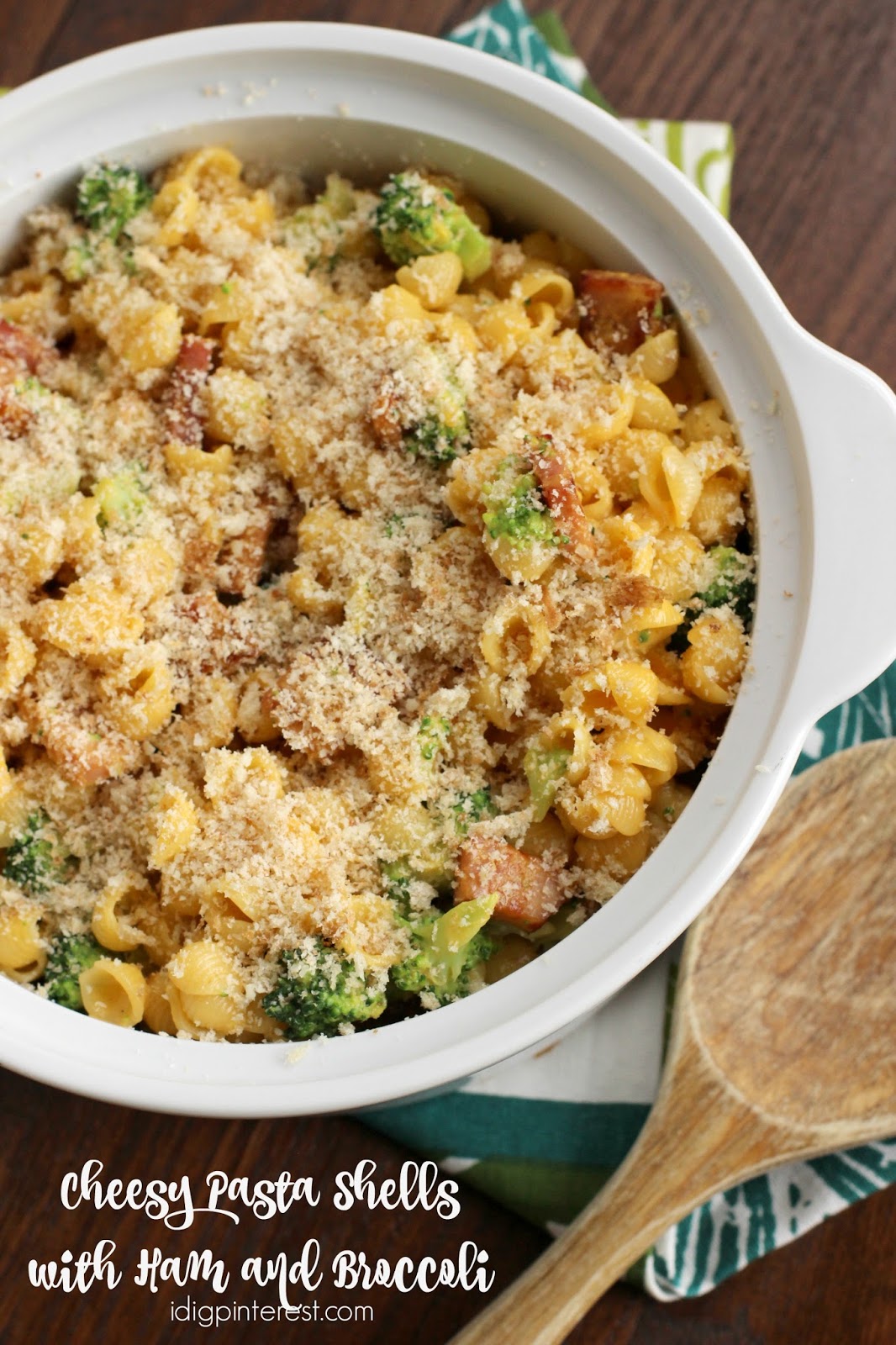 Cheesy Pasta Shells with Ham and Broccoli - I Dig Pinterest