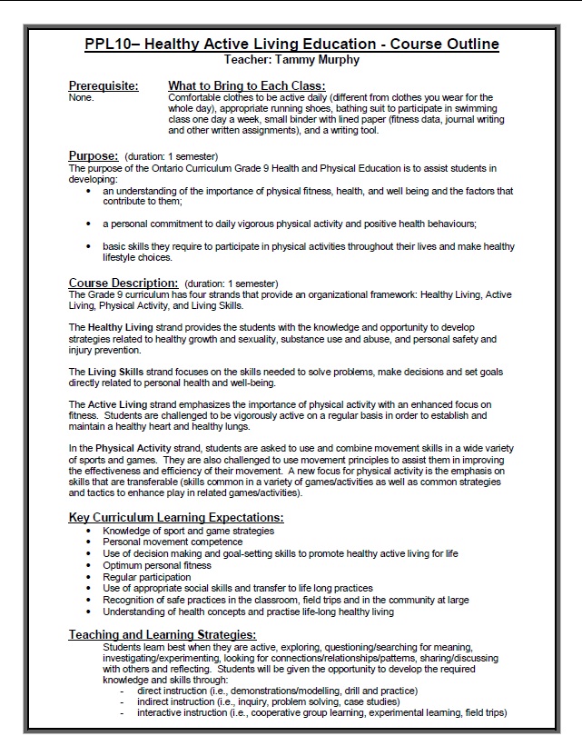 Access to Healthy Active Living 2013: PPL10 Course Profile