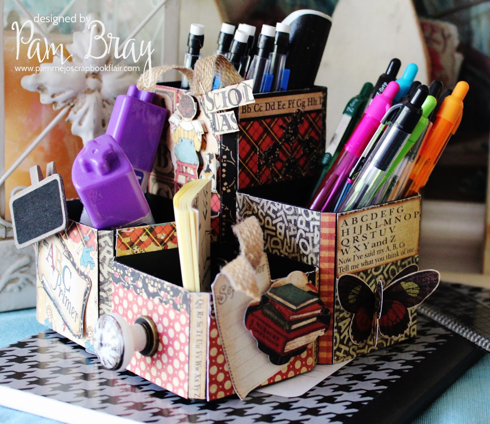 Pam Bray Designs: A Girl with Flair: Desktop School Organizer with ...