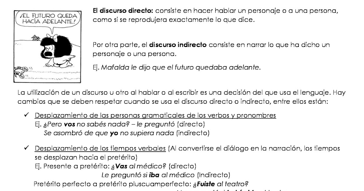 Aprendiendo lengua y literatura : Ficha N° 6 Discurso directo e indirecto