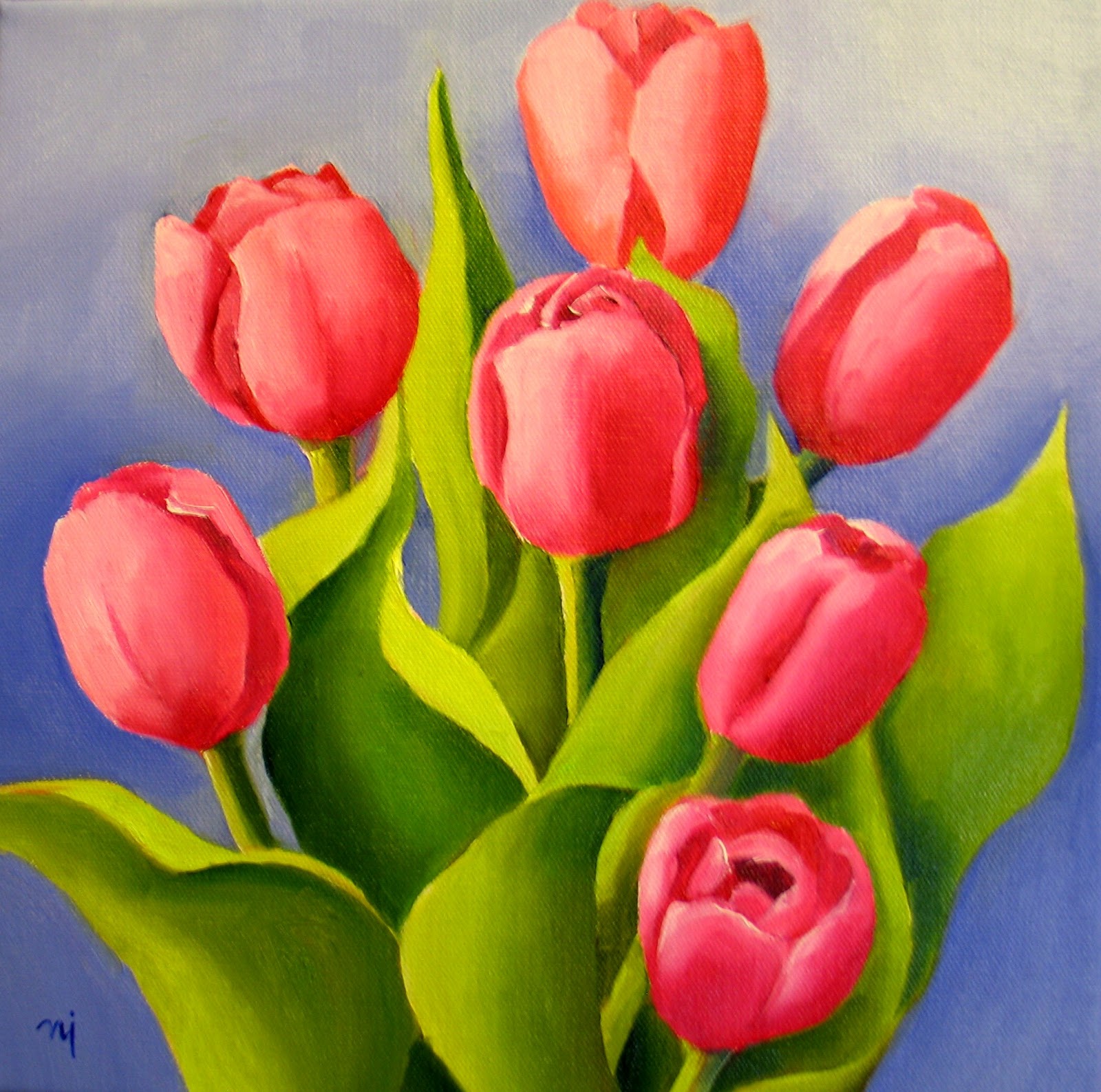 Nel's Everyday Painting: Potted Pink Tulips - SOLD