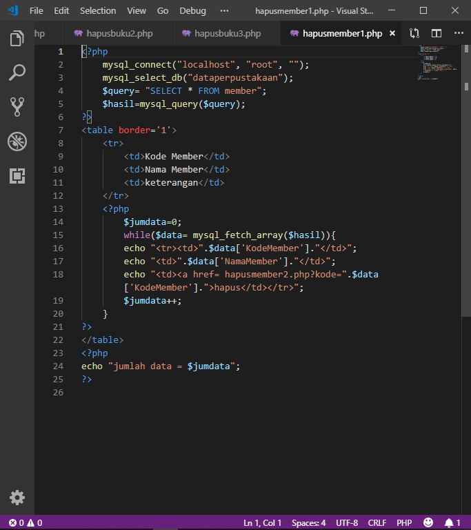 pemrograman JOSS: MEMBUAT TABEL DALAM HTML by VISUAL STUDIO CODE