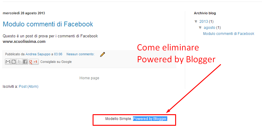 Come eliminare attribuzione Powered by Blogger • Scuolissima.com