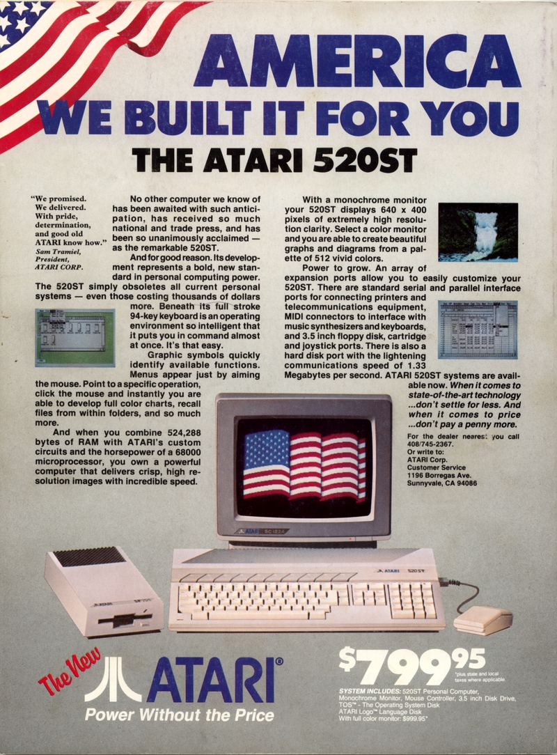 1985 Atari ad "AMERICA: We built it for you!"