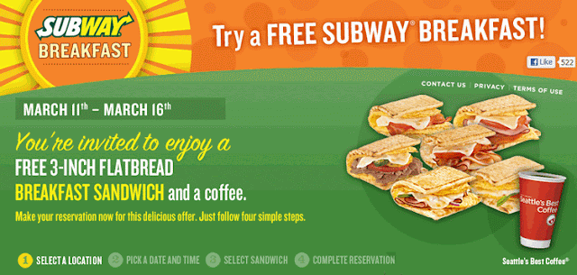 Sally's Coupons: Free Subway Breakfast Sandwich & Seattle's Best Coffee