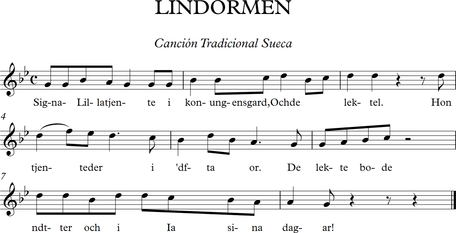 Lindormen. Partitura para flauta dulce - Descubriendo la Música
