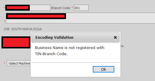 EACCREG : Business Name is not registered with TIN-Branch Code ...