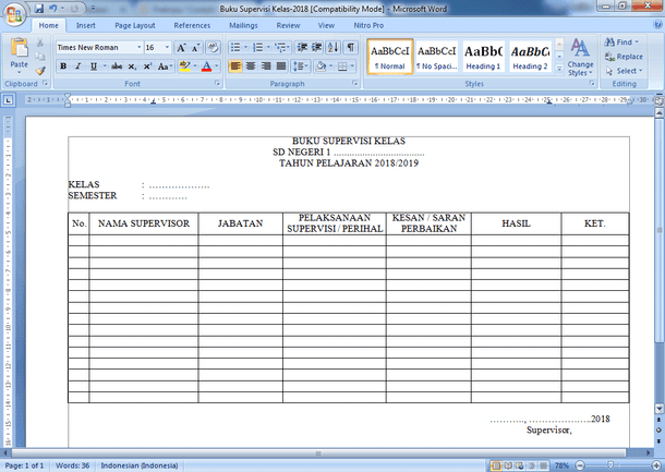 Buku Supervisi Kelas untuk SD, SMP, SMA untuk Tahun 2019-2020 ...