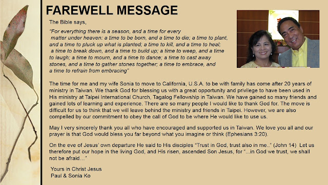 Tagalog Fellowship: Farewell Message